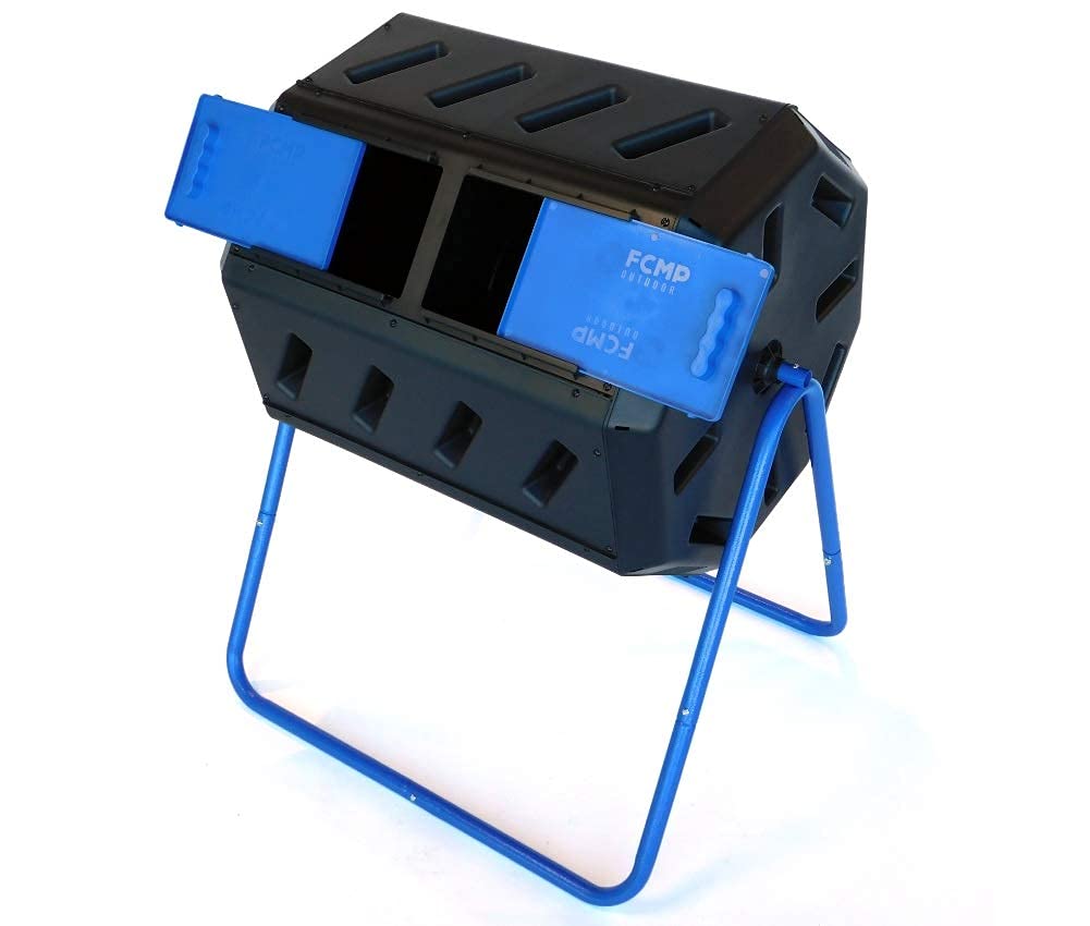 FCMP Outdoor IM4000-DD Dual Chamber Tumbling Composter with Double Doors (Blue) Canadian-Made, 100% Recycled Resin