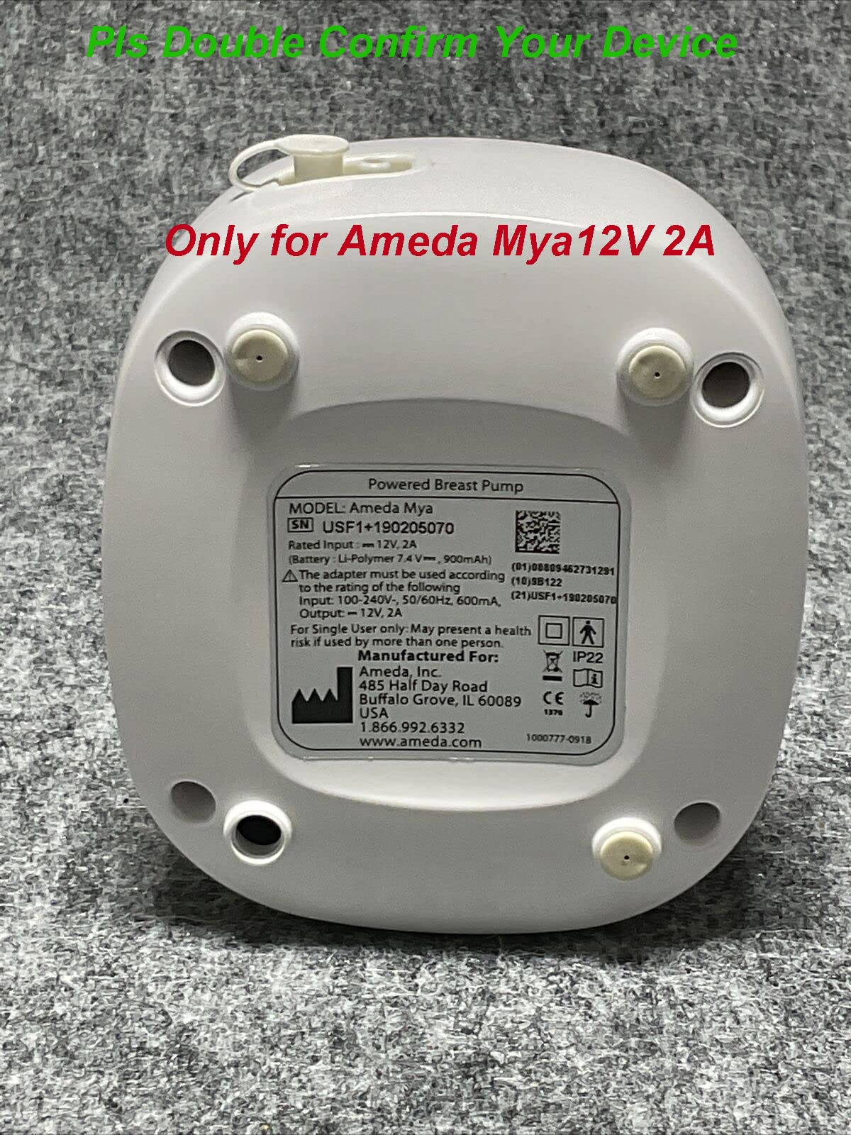 Charger Replacement for Ameda MYA Breast Pump, 12V Power Adapter Charging Cable Cord 6 ft - PDEEY