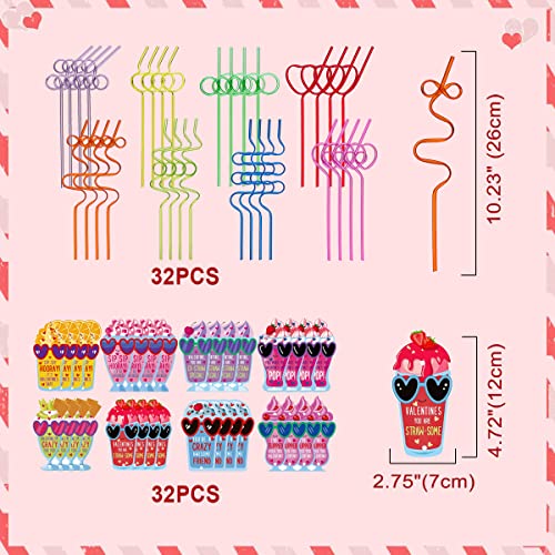 Crazy Straws,Reusable Straws,64pcs Reusable Straws with Valentine's Day Cards, Loop Novelty crazy straws and Valentines Cards for Classroom Exchange Prizes, Valentine Party Favors,Various Parties