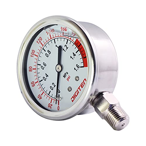 DIGITEN 3/8" Water Pressure Gauge Meter 0-1.6MPa 0-220psi for Reverse Osmosis System Pump ¡