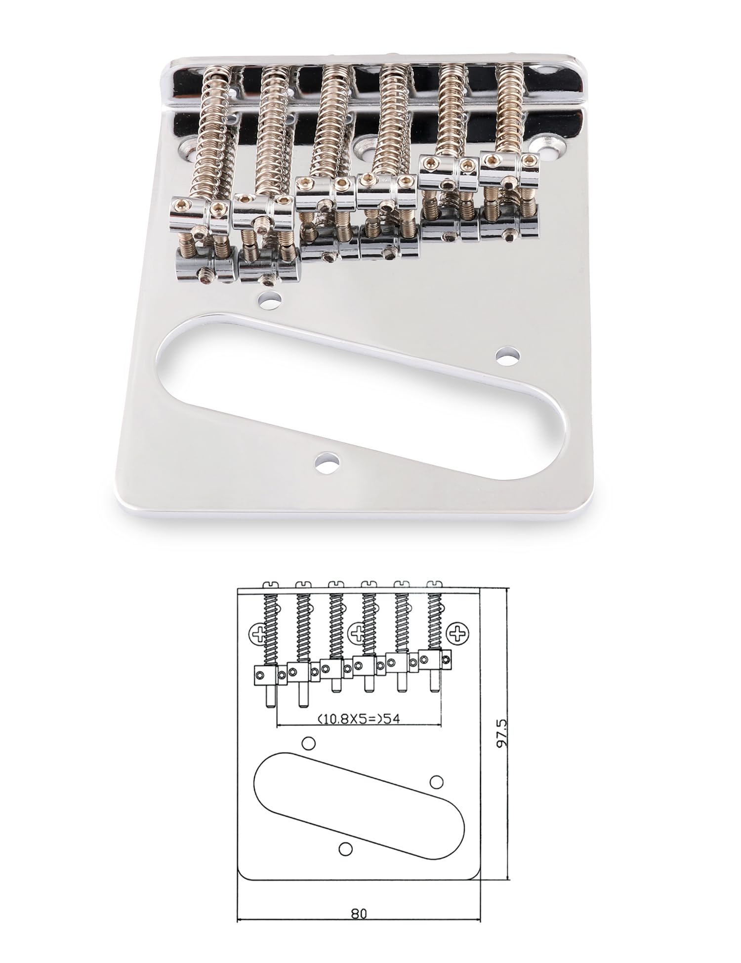 Metallor Guitar Bridge Vintage Style Top Loader Bridge 6 Saddles Compatible with Tele Telecaster Style Electric Guitar Parts Replacement Chrome.