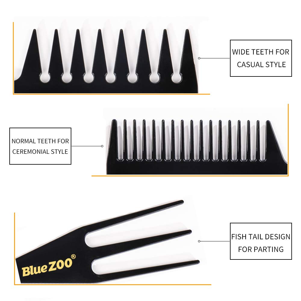 BlueZOO Salon Barbers Comb 3 in 1 Fish Tail Bone Shape Hair Extensions Styling Detangling Coloring Comb for Slicked-back Undercut Mohawk Bowl Cut Quiff