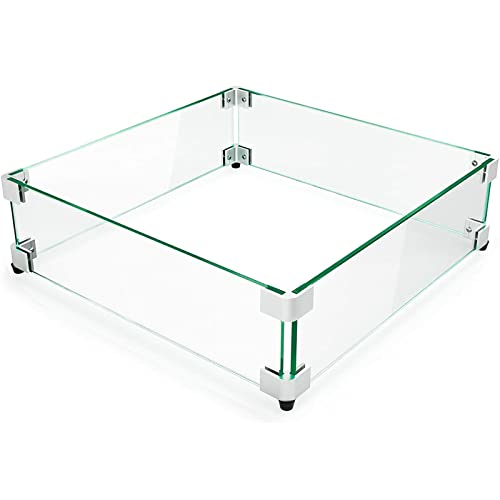 DONSIQIZZ 17.5 18 Inch Square Fire Pit Glass Wind Guard 18"x 18"x 6" Flame/Wind Guard for Fire Pit Burner Pans Outdoor Clear Tempered Glass Flame Shield for 28in & 32in Square Fire Table