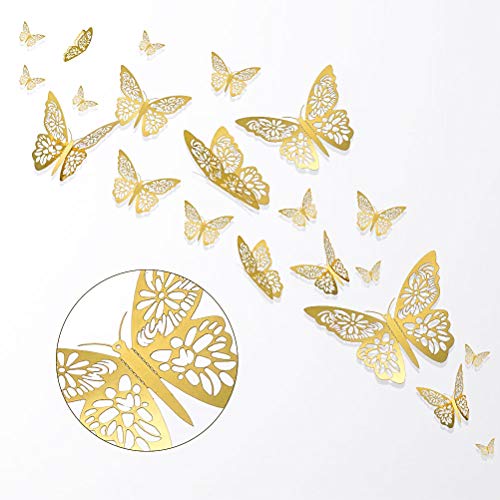 Butterfly Wall Decor Sticker Wall Decal, 48 Pcs Gold 3D Art Removable Mural Decoration DIY Flying Decor for Kids Bedroom Home Party Nursery Classroom Offices Décor (6)…