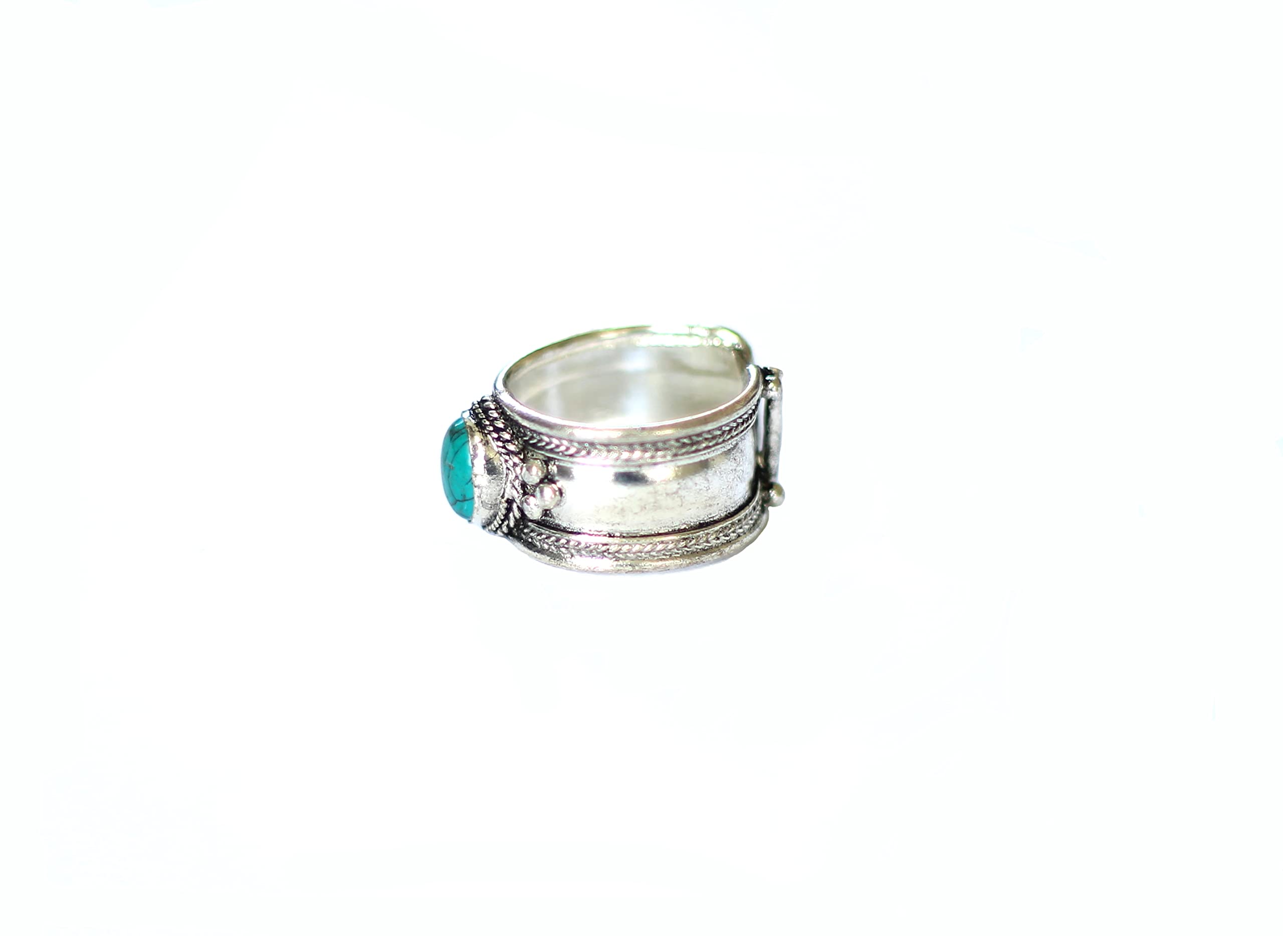 Boho Blue Stabilized-Turquoise Adjustable Cuff Ring | Stainless Steel Statement Jewelry from Nepal