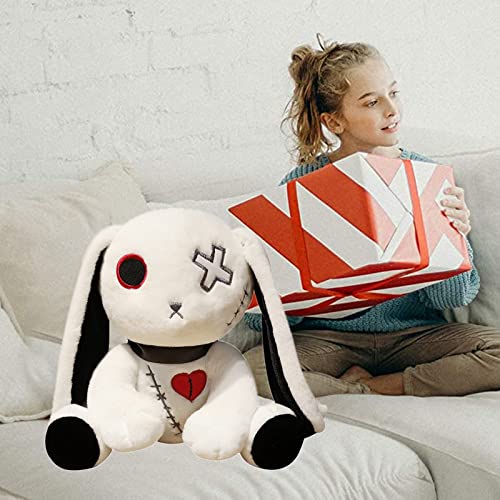 Crazy Rabbit Plush, Halloween Dreadful Bunny Stuffed Animal Long-Eared Standing Toy, Adorable Easter Anxiety Rabbit Plushie Birthday Gift for Kids Adults (White, 25cm)