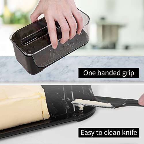 Butter Dish with Lid and Knife, Butter Container for Countertop, Butter Keeper for East West Coast Butter, Butter Keeper for Fridge(Black)