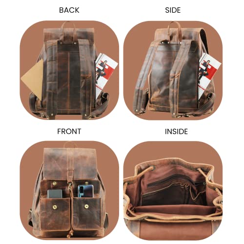 Handmade World Retro Buffalo Hunter Leather Rucksack 17 Inch Laptop Backpack Travel knapsack College Book Hiking Bag
