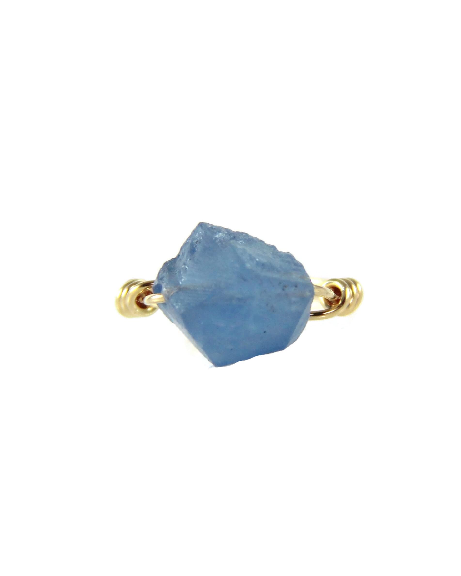 Raw Aquamarine Gemstone Ring, Irregular Shaped Stone Ring, Sterling Silver 14K Gold-Filled 14K Rose Gold-Filled Band, Wire Wrapped Band, March Birthstone, Custom Size, Jewelry Inspirations