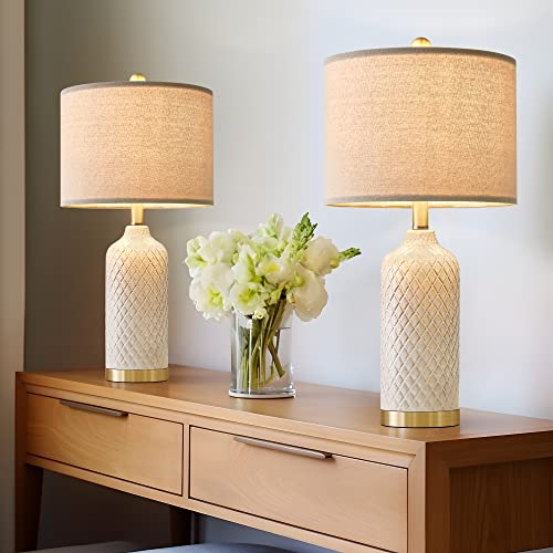 G-SAFAVA 24.25" Modern Ceramic Table Lamp Set of 2 White and Gold Lamp for Bedroom Living Room Bedside Lamps for Nightstand