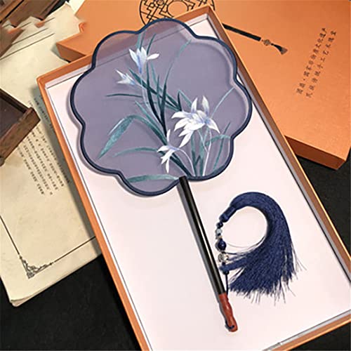 Chinese Suzhou Double-Sided Embroidery Hand Held Fan, China Hanfu Ancient Dance Translucent Silk Round Circular Fan with Tassel