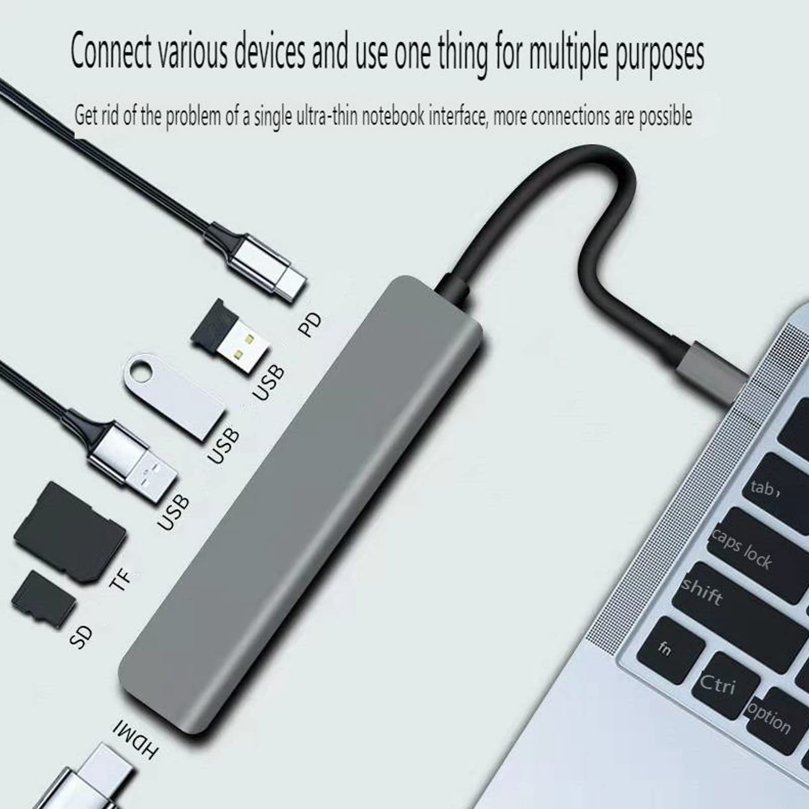 C Hub Multiport Adapter 7 in 1 Multiport Aluminum Alloy SD TF Card Reader Ethernet to Usb Adapter