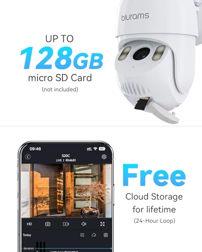 blurams 2K Security Camera Outdoor, 360° PTZ Cameras for Home Security Outside with Motion Detection Tracking, Color Night Vision, Two-Way Audio, IP66 Weatherproof, 2.4GHz Wi-Fi, Works with Alexa