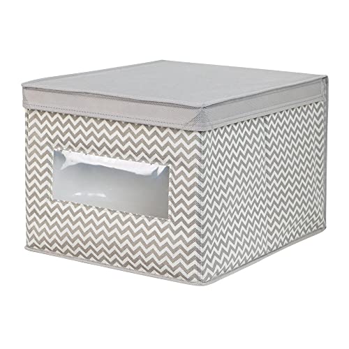 MetroDecor mDesign Fabric Closet Storage Organizer Box with Lid for Clothing, Shoes, Handbags, Jeans - Large, Taupe/Natural