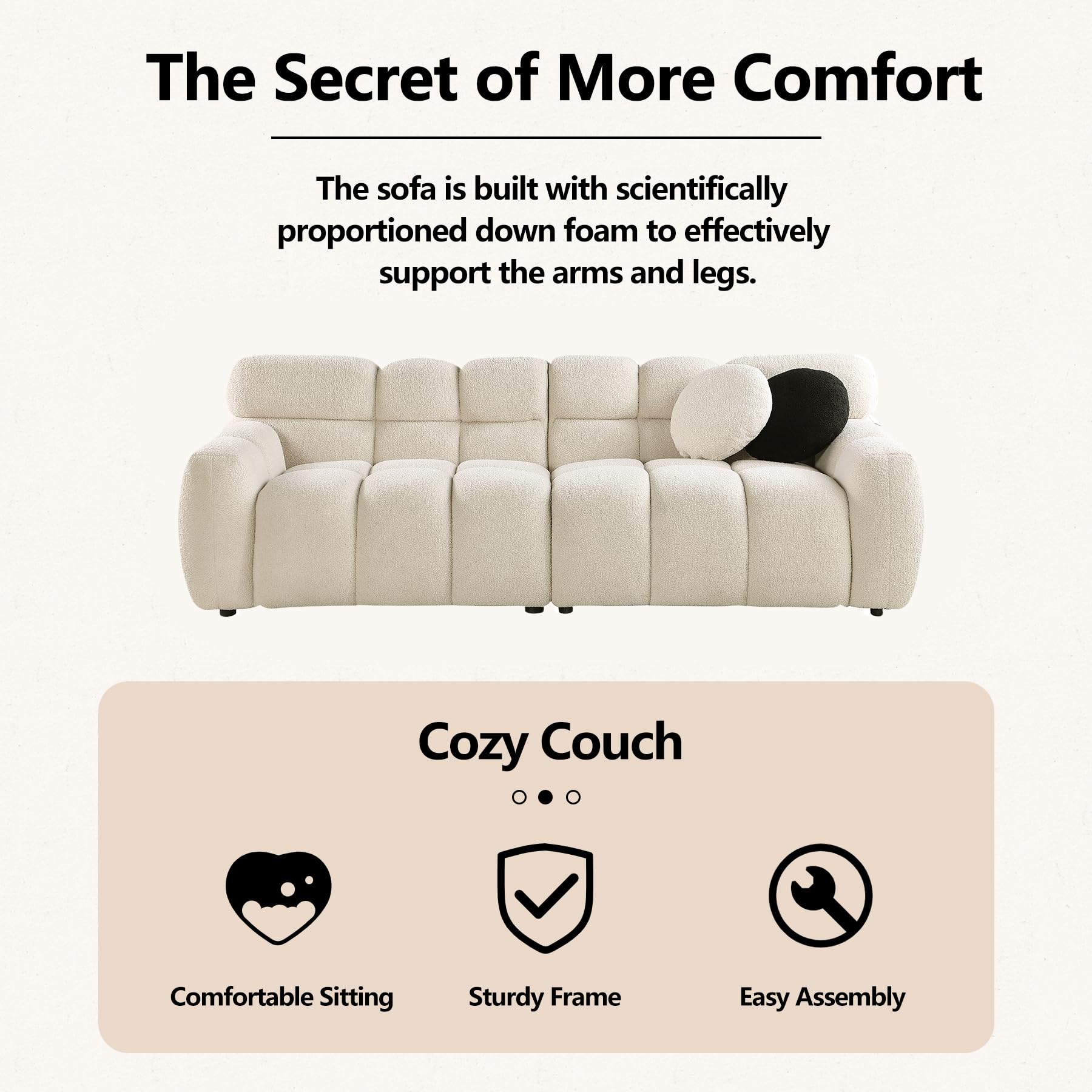 Dolonm Modern Sofa Couch, Cloud Couch Oversized Sofa- 86 Inch Deep Seat Sofa Living Room, Boucle Couch, Black