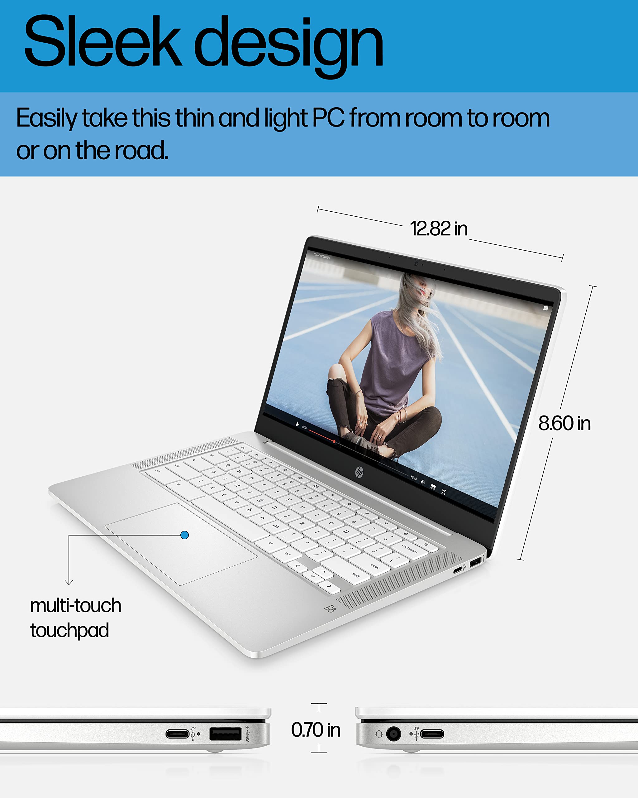 HP Chromebook 14" Laptop, Intel Celeron N4120 Processor, Intel UHD 600 Graphics, 4 GB RAM, 64 GB SSD, Chrome OS (14a-na0240nr, Ceramic White)