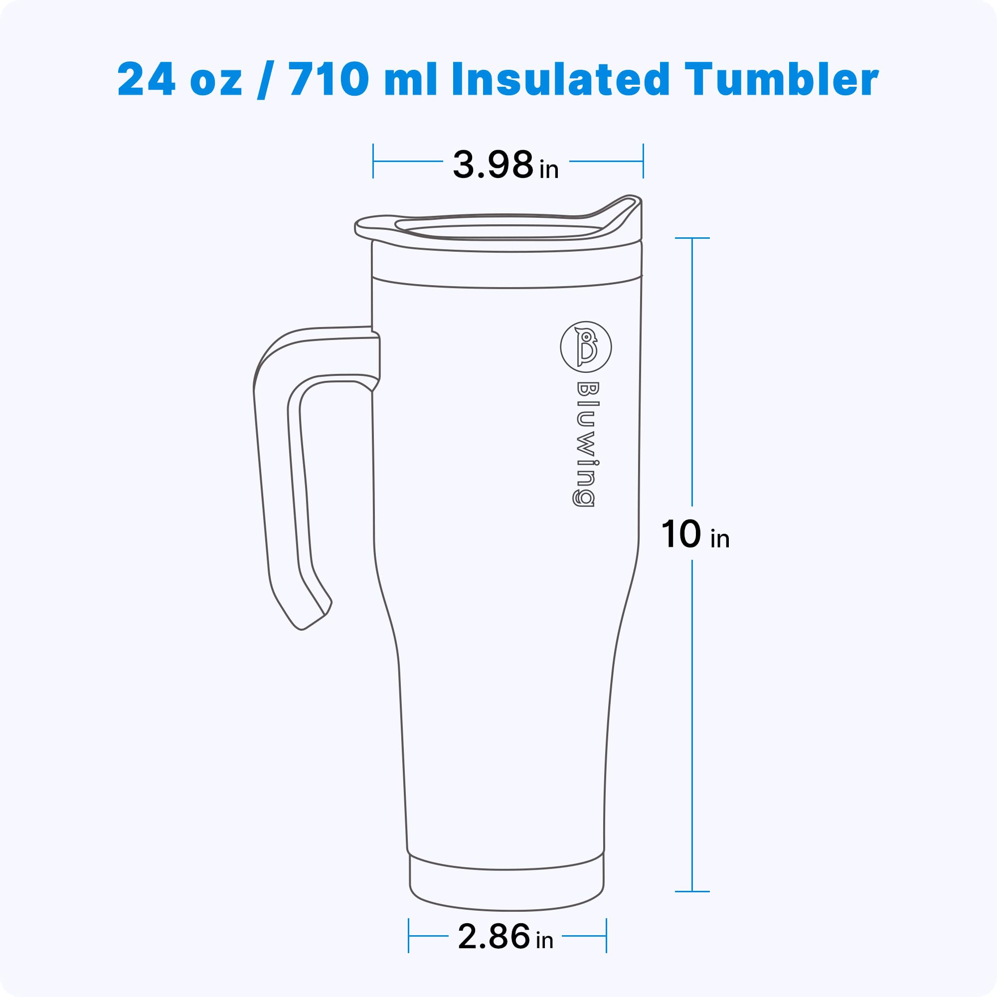Bluwing 40 oz Tumbler with Handle and Straw-Stainless Steel Double Wall Insulated Tumbler with Leak Proof Lid, Vacuum Travel Ice Coffee Mug Cup(Navy)