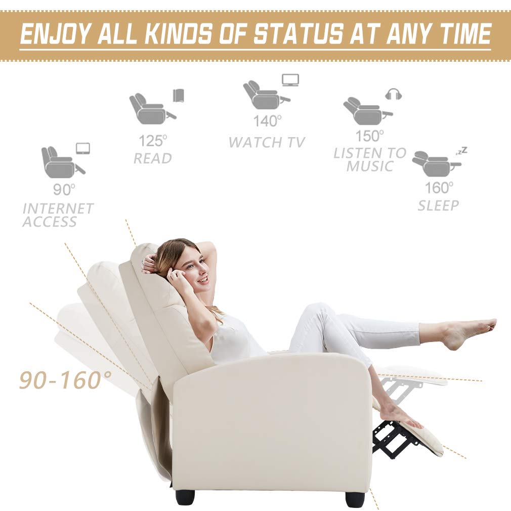 FDW Recliner Chair for Living Room Recliner Sofa Reading Chair Winback Single Sofa Home Theater Seating Modern Reclining Chair Easy Lounge with PU Leather Padded Seat Backrest (Beige)