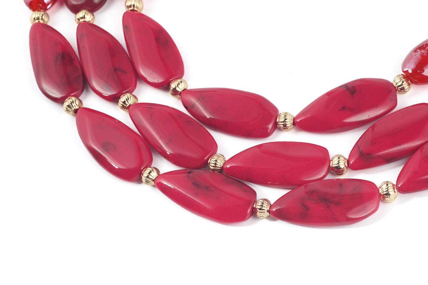 Bocar 3 Layer Beads Statement 24.5" Necklace for Women (NK-10539-Red)
