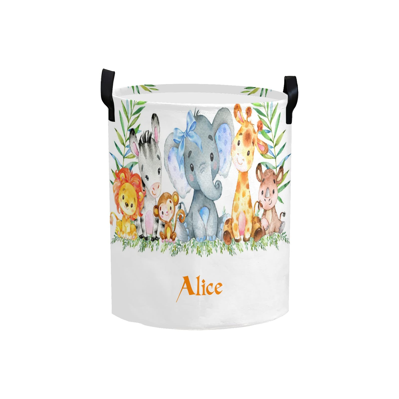 Customized Laundry Basket Name Organizer Bin Laundry Hamper with Handle Clothes Hamper for Nursery Clothes Toys Decor(Giraffe Monkey Elephant Animal)