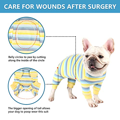 Etdane Dog Surgical Recovery Suit Pet After Surgery Onesies Long Sleeve for Female Male Doggy Alternative Cone E-Collar Blue/Yellow Stripe/S