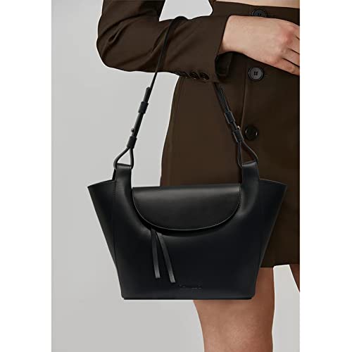 Chinllo Women Flip Tote Bag Fashion Leather Handbags Shoulder Bag with Adjustable Handle (Black)