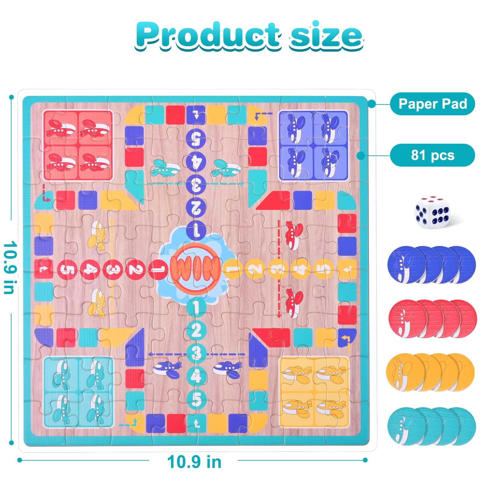 Buluwans Ludo Board Game and Jigsaw Puzzles 2 in 1 for Kids Adults Seniors Teens 81 Pieces Flight Chess Building Block