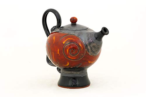 Handmade Pottery Teapot, Kitchen Decor, Art Ceramic Decor, Stoneware Kettle, Red and Black Teapot