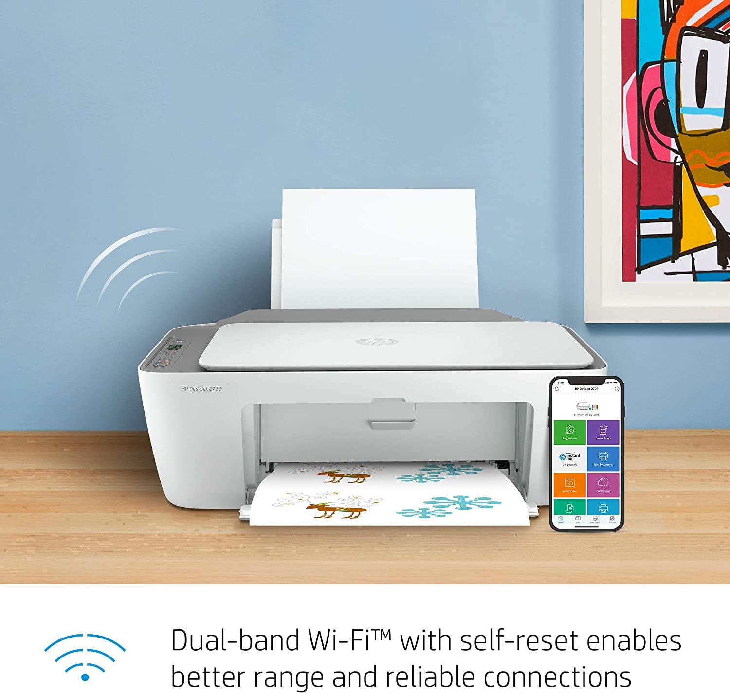 HP DeskJet 27 22 All-in-One Wireless Color Inkjet Printer, White - Print, Scan, Copy - 1200 x 1200 dpi, Flatbed Scanner, Icon LCD Display, WiFi, Bluetooth, USB Connectivity, CBMOUN Printer Cable