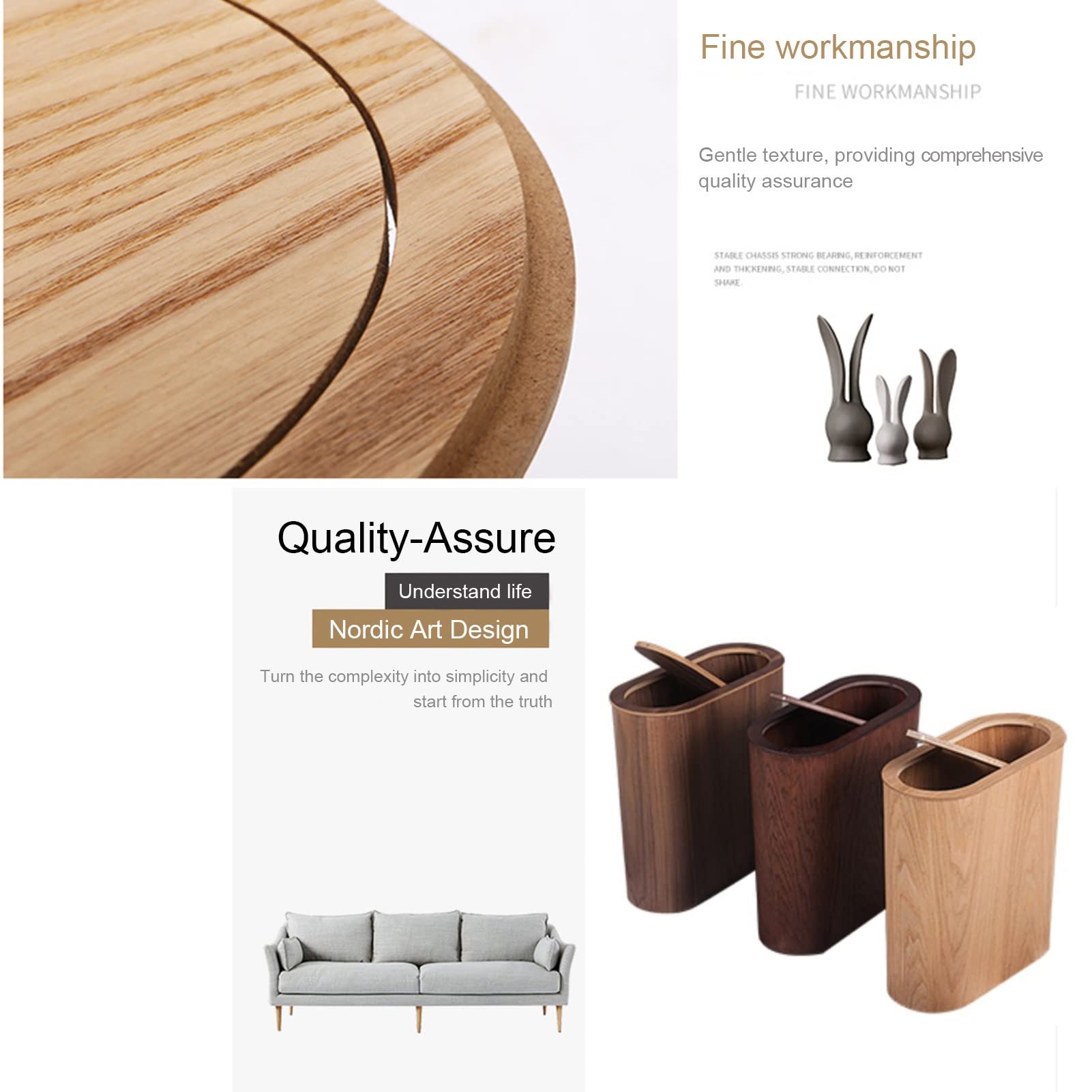 DRSFF Ultra-Narrow Trash Can for Bathroom Kitchen Gap , Nordic Wooden Large Garbage Bin Bedroom Offices Durable Rubbish Container Wastebasket with Swing Top Lid (Color : B)