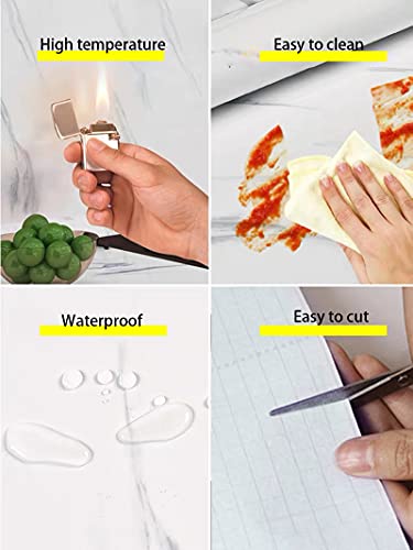 Glossy Marble Paper Granite Gray/White Wallpaper Peel and Stick Wallpaper Self Adhesive Removable Wallpaper 15.8″ ×197″ Waterproof Countertop Paper for Cabinet Countertop Furniture Kitchen Viny Film