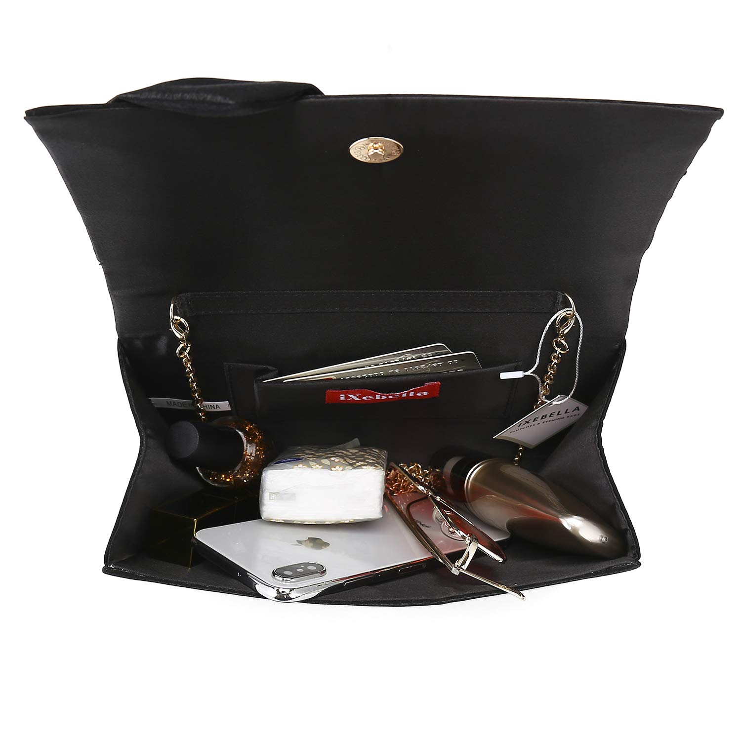 IXEBELLA Satin Evening Bag Bow Clutch Purse for Women Formal Party/Prom/Wedding (Black)