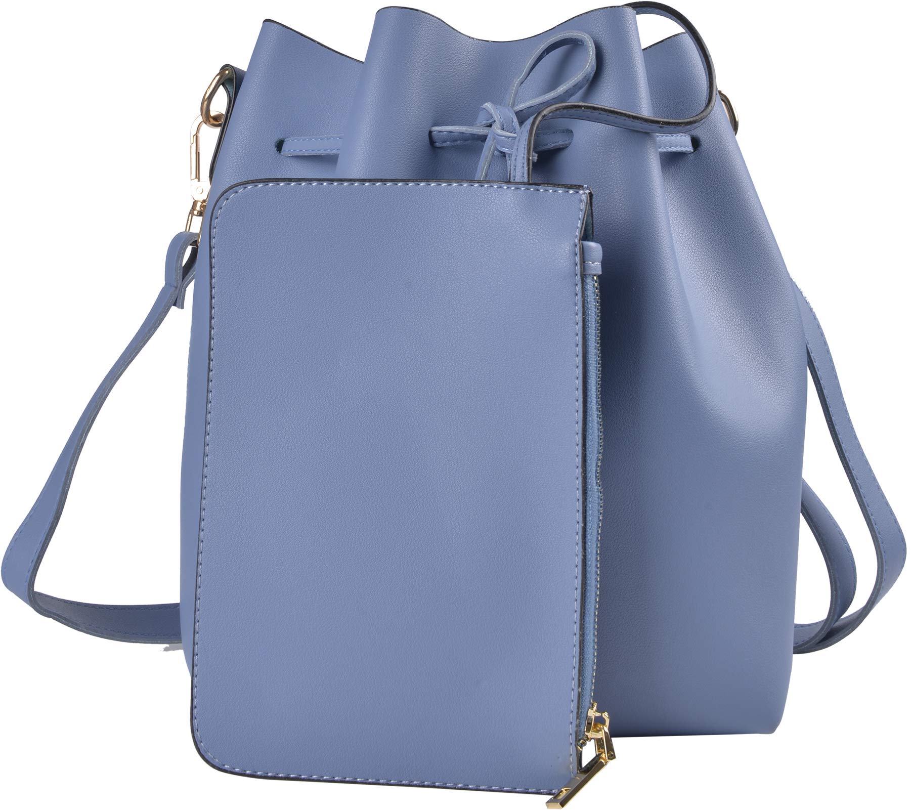 QZUnique Handbag Set Women's PU Leather Drawstring Bucket Bag Crossbody Shoulder Bags Purses Set With Colorful Strap Blue