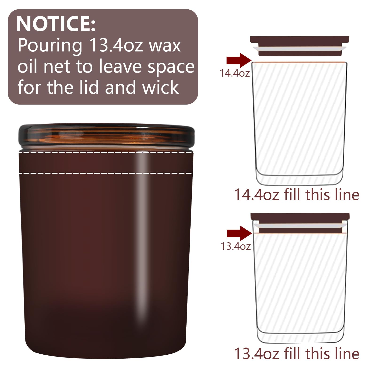 DRUNKEN 6 Pack Round Glass Candle Jars, 14.4oz Amber Empty Candle Container Tins with Glass Lids, Bulk Candle Containers Jars for Making Candles - Dishwasher Safe…