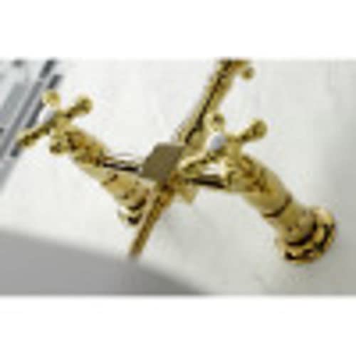 Kingston Brass KS1267AXBS Heritage 8-Inch Centerset Wall Mount Kitchen Faucet with Brass Sprayer, Brushed Brass