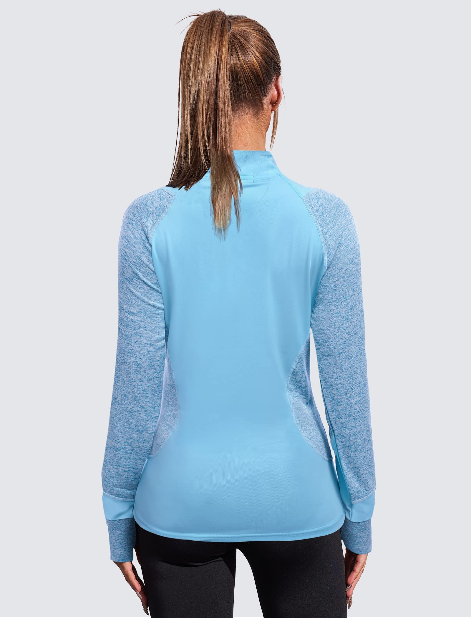 COOrun Women's Shirts Long Sleeve 1/4 Zip Pullover Athletic Hiking Running Workout Tops Quick Dry Shirt with Thumbhole Black Large