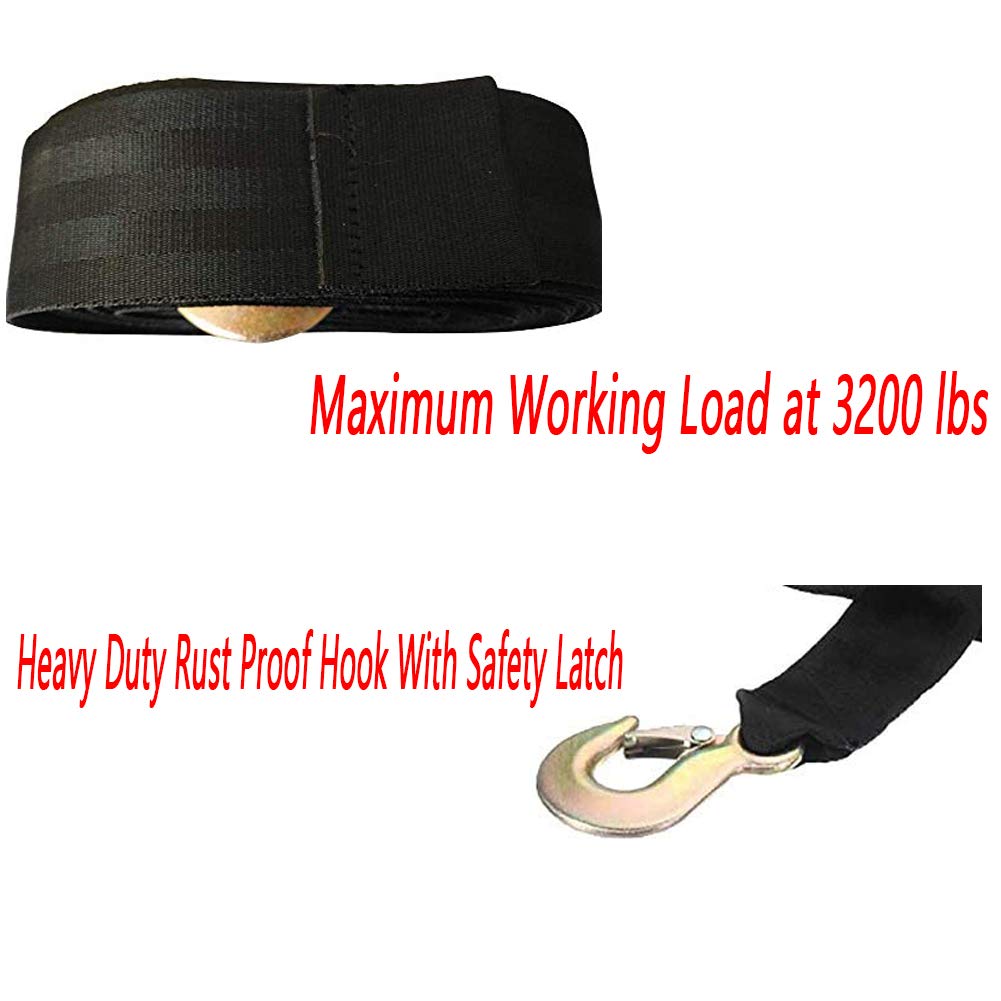 Boat Winch Strap with Hook,Trailer Winch Strap,Boat Trailer Parts and Accessories for Boat/Jet Ski/Wave Runner/Towing/Car Trailer,8M x 2'' and Up to 3200 lbs