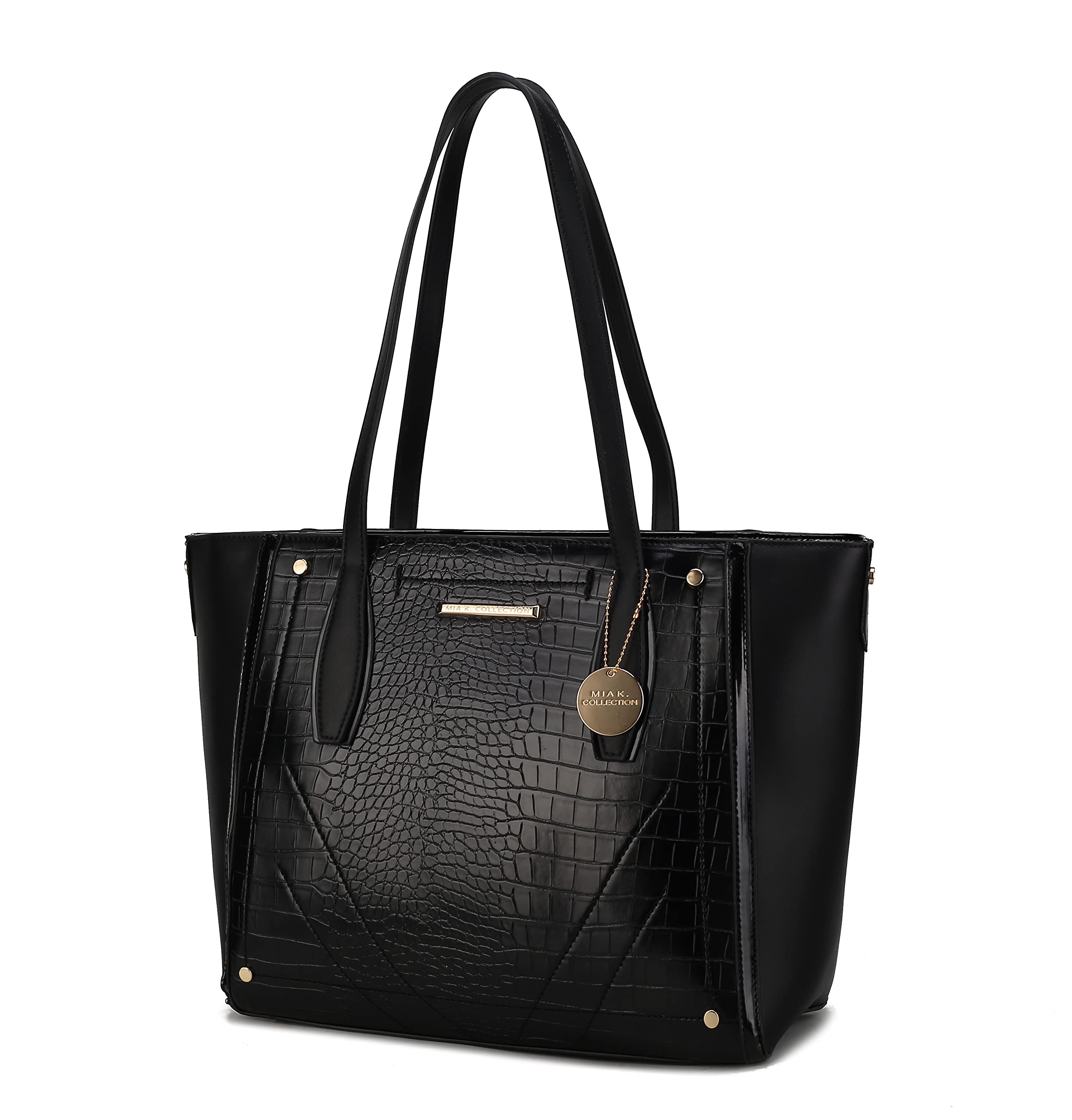 Mia K. Collection Shoulder Handbag for Women: Vegan Leather Tote-Satchel Bag, Top-Handle Purse, Ladies Pocketbook Brown