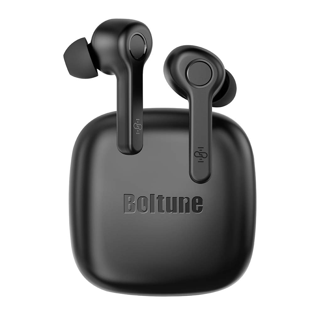 Boltune BT-BH020 Wireless Earbuds, Bluetooth Headphones Bluetooth 5.0 Wireless Headphones 4D Surroud Heavy Bass IPX5 Waterproof True Wireless Stereo Headsets-02,Bright Black,M