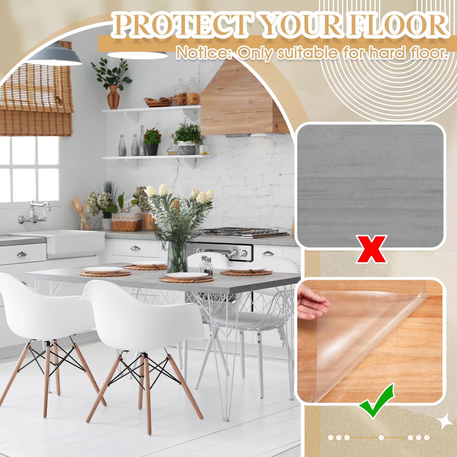 Drydiet Clear Plastic Floor Mat 5.2' x 4.3' Vinyl Area Rug for Dining Table, Large Waterproof Plastic Floor Mats for Kitchen Vinyl Area Rug Carpet PVC Chair Rug for Home Laundry Office Kitchen