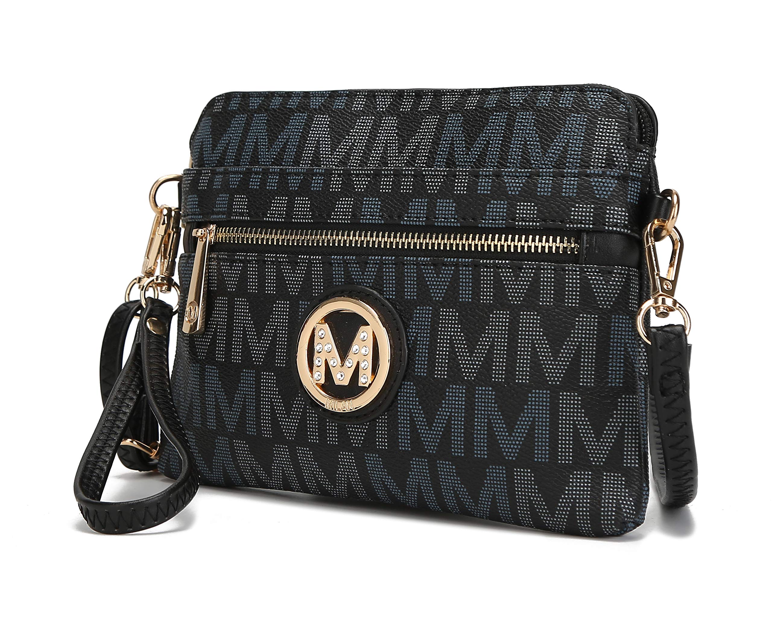 Mia K. Collection Wristlet Crossbody for Women, PU Leather Bag - Multi-Zipper Small Handbag Purse Beige
