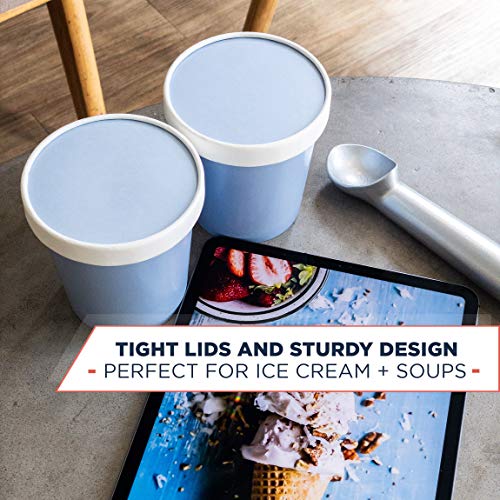 Glowcoast Ice Cream Containers With Lids - 16 oz Pint Disposable Ice Cream Storage Container for Homemade Icecream. Freezer-Safe Paper Tub with Lid Protect Frozen Desserts like Yoghurt (Blue, 25)