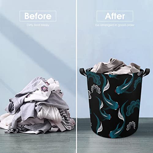 Ethnic Koi Fish Large Laundry Basket Hamper Bag Washing with Handles for College Dorm Portable