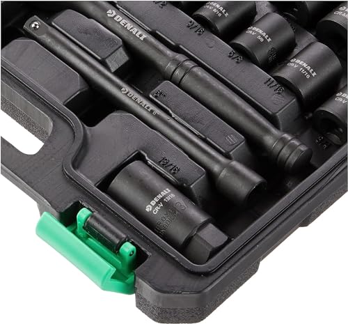 Denali 46-Piece 3/8-Inch Drive 6 & 12 Point Shallow/Deep Socket Set and 72 Teeth Reversible Ratchet, SAE/Metric Size With Carrying Case, 13.1 in x 9.7 in x 3 in