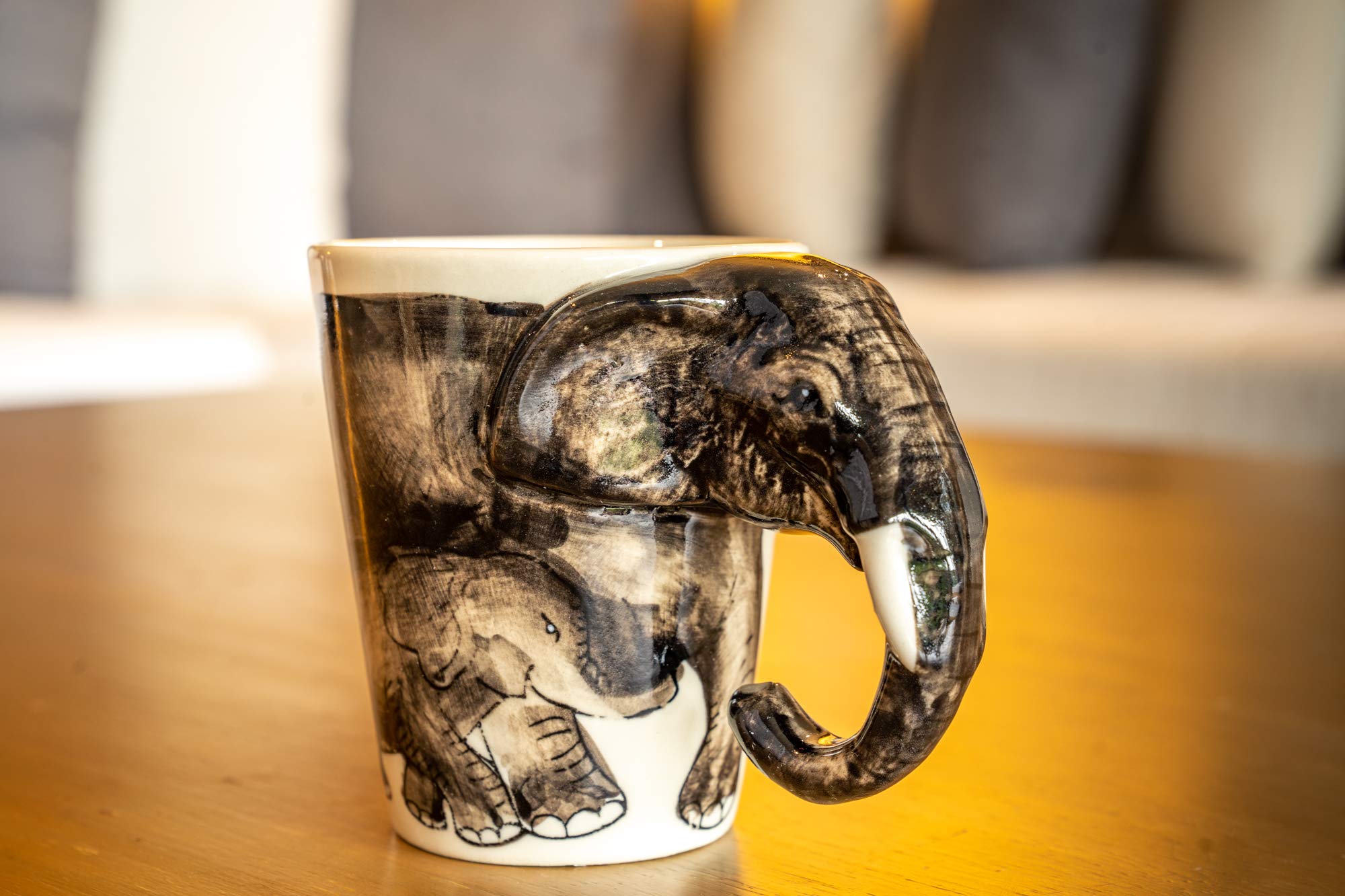 IYARA CRAFT 3D Elephant Coffee Mug 11oz - Handle is Sculpted Trunk, Cute Wildlife Design, Quality Ceramic, Microwave & Dishwasher Safe, Ideal for Tea & Hot Chocolate, 4.5" x 5"