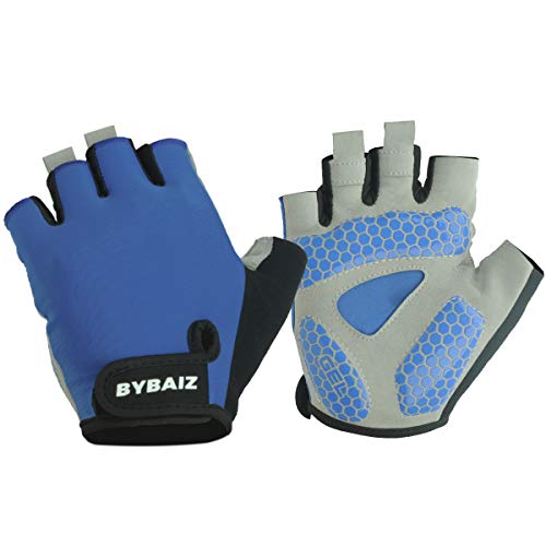 BYBAIZ Mountain Bike Fingerless Gloves Men Black Blue Workout Biking Women Gym Motorcycle Cycling Gloves (Large-Black)
