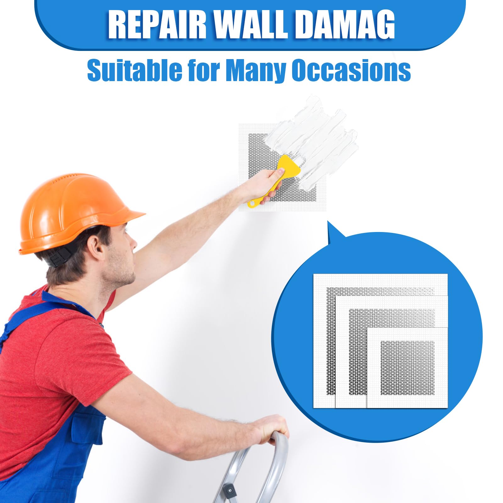 Drywall Repairs Kit, 6 Pieces Wall Patch Kits, 4/6/8 Inch Dry Wall Hole Repair Patch Metal Patch, Quick Fix Extended Self-Adhesive Mesh (6 Pcs)