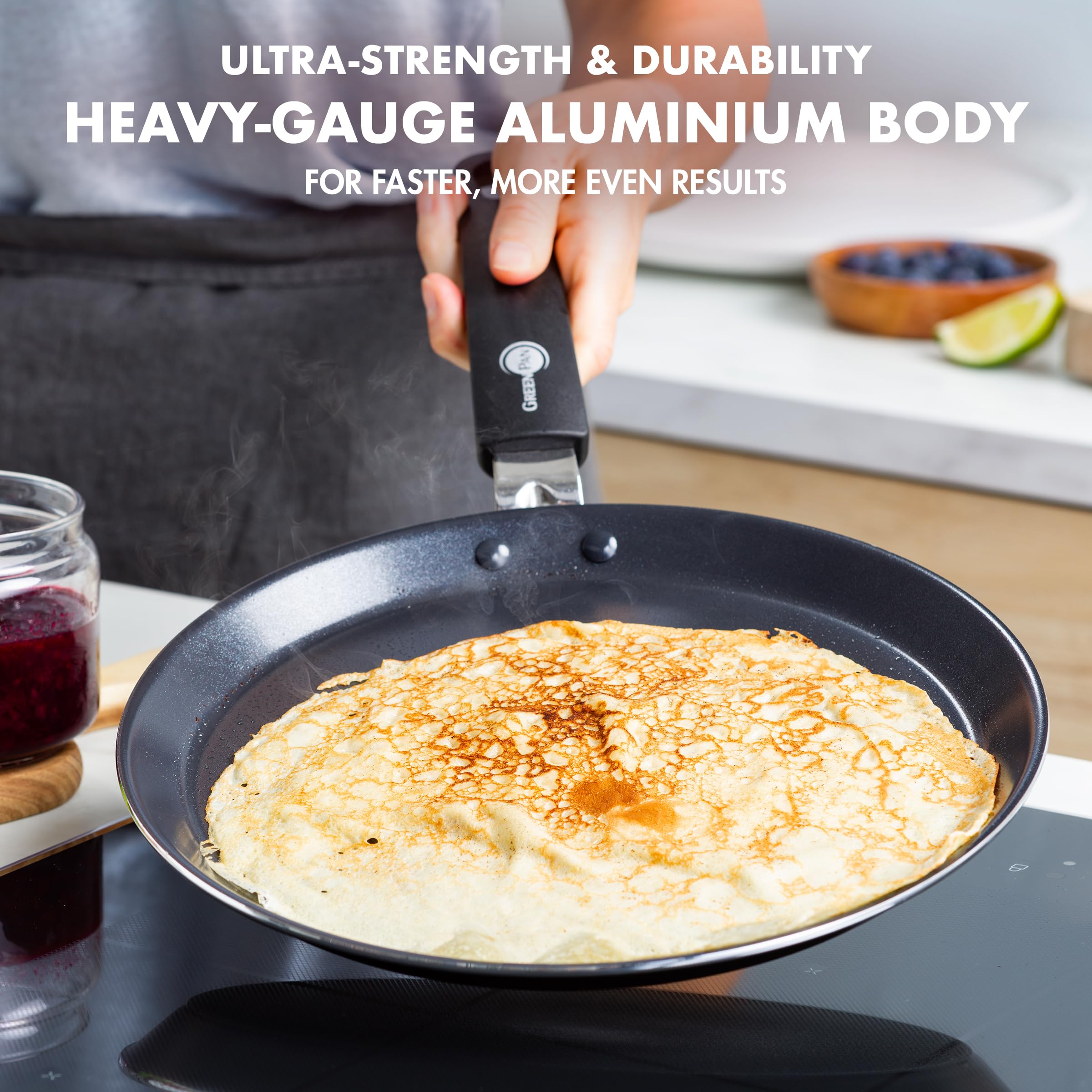 GreenPan Pancake Pan, Non Stick, Toxin Free Ceramic Frying Pan - Induction, Oven & Dishwasher Safe Cookware - 28 cm, Black