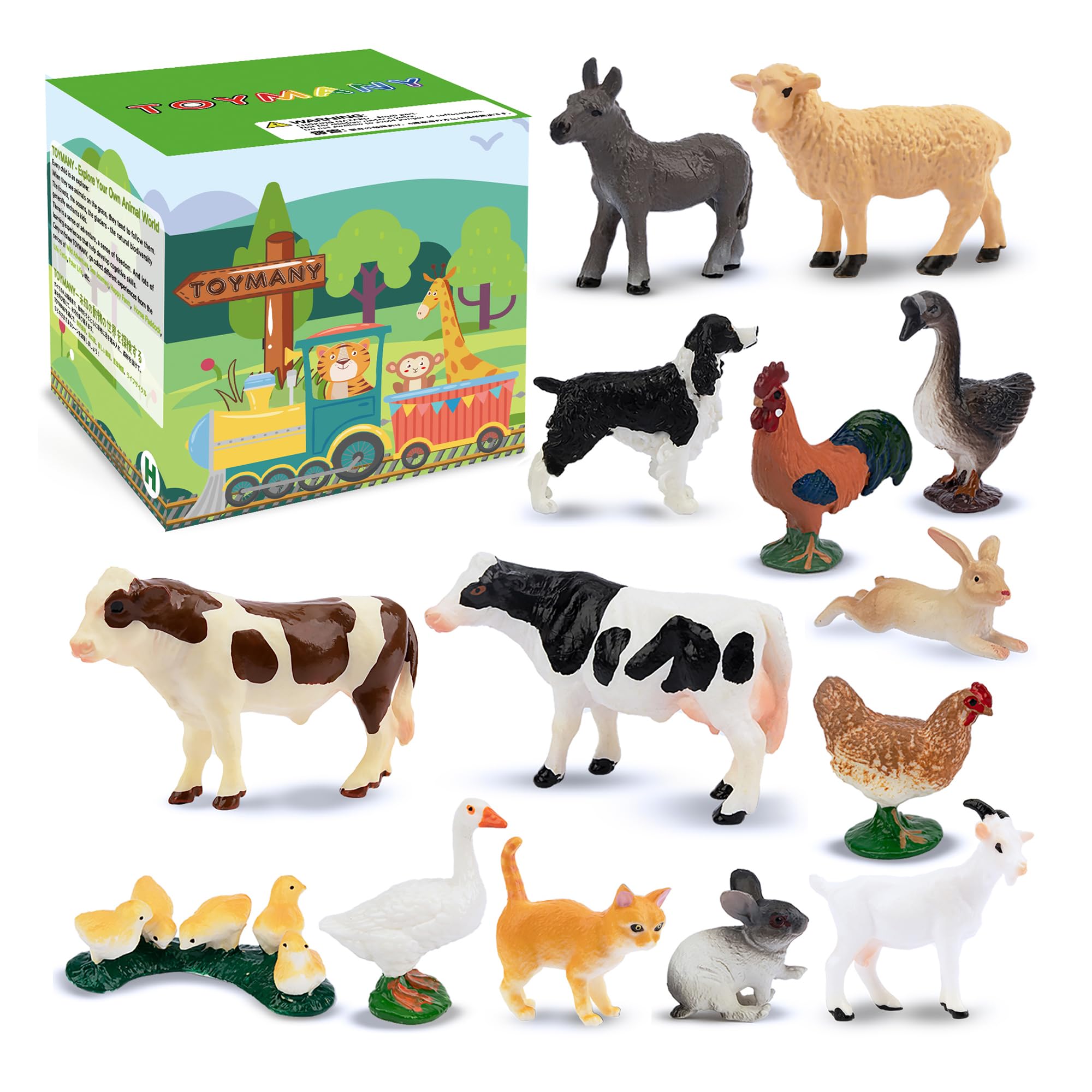 Toymany 14PCS 0.6-2.5" Tiny Farm Animal Figures Toy, Detailed Texture Farm Figurines Cake Topper, Easter Christmas Birthday Gift School Project for Kids Children Toddlers