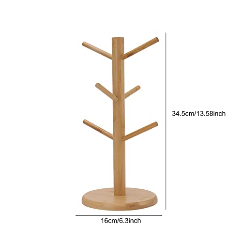 olelo Bamboo Mug Holder Stand,Countertop Coffee Mug Tree with 6 Hooks,Mug Rack & Tea Cup Organizer (Round)